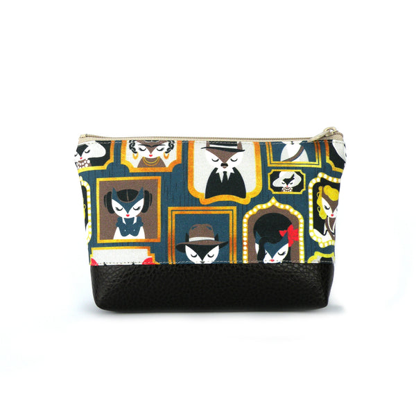 Cosmetic Clutch in Fox Face Print Linen – Red Staggerwing